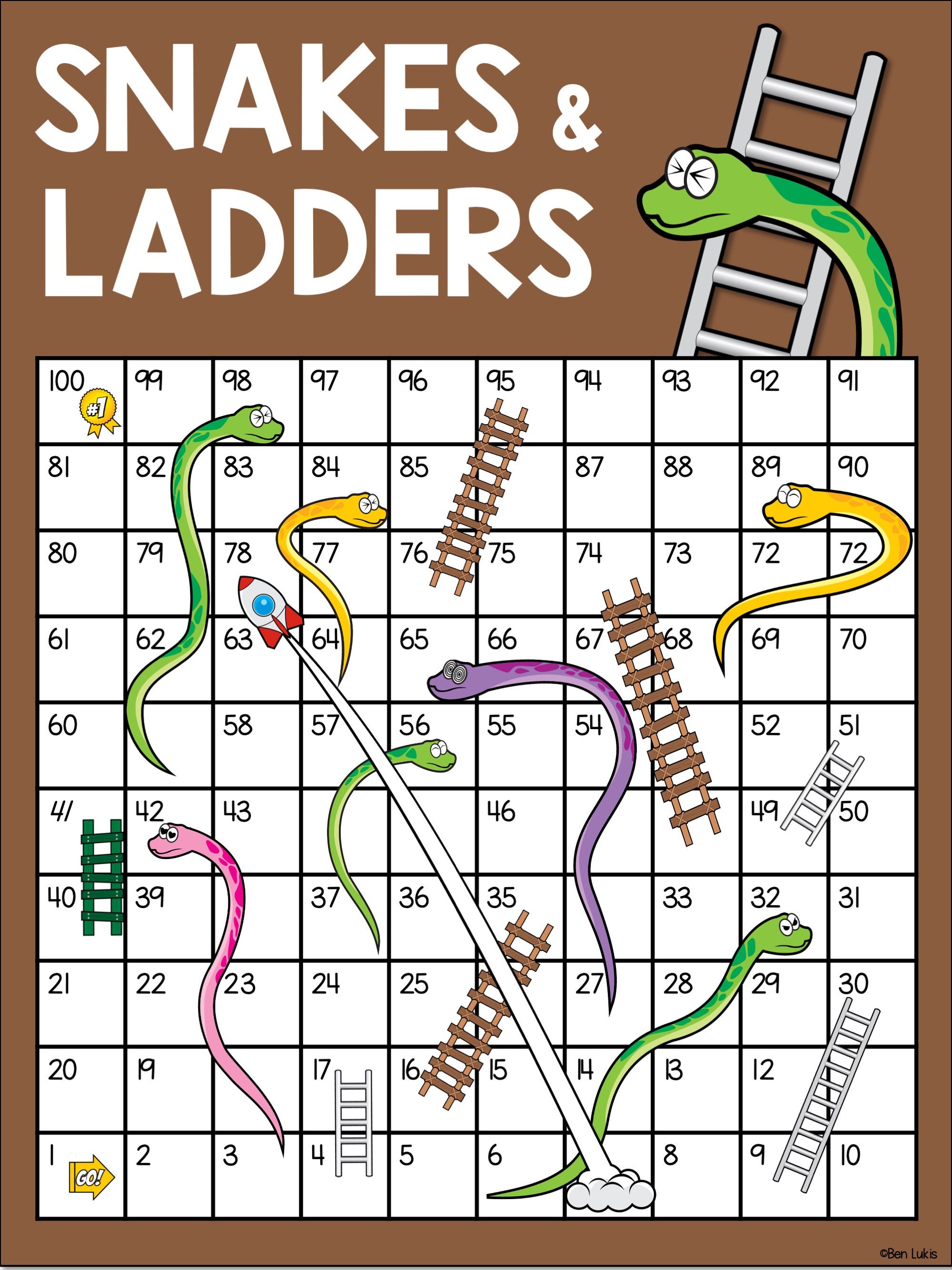 Printable Snakes and Ladders Game, Family Board Game Night, Kids ...