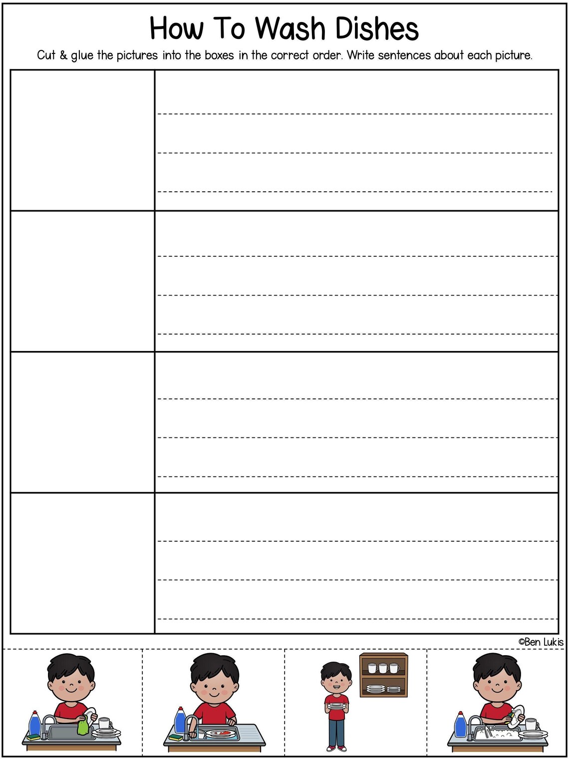 How to Wash Dishes Procedural Writing, Sequencing & Sentence Writing ...