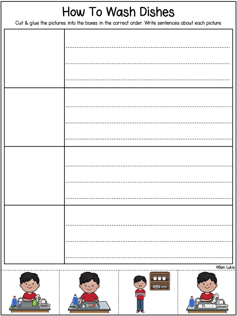 How to Wash Dishes Procedural Writing, Sequencing & Sentence Writing ...