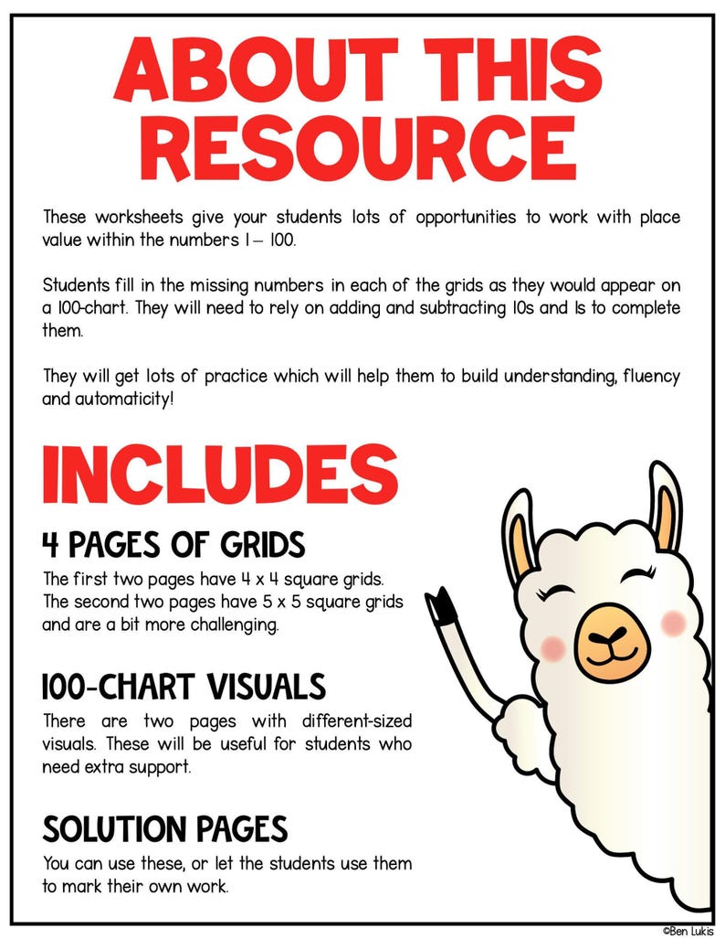 Place Value Worksheets With 100 Chart Number Activities & 100 Square ...