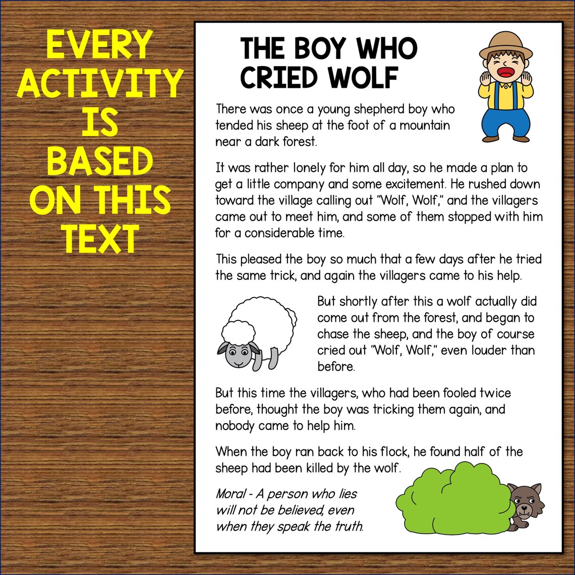 The Boy Who Cried Wolf, Aesop's Fables ELA Homeschool Activities for A ...