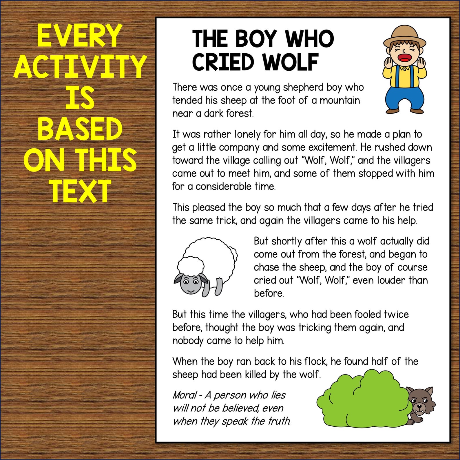 The Boy Who Cried Wolf, Aesop's Fables ELA Homeschool Activities for A ...