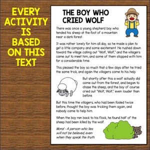 The Boy Who Cried Wolf, Aesop's Fables ELA Homeschool Activities for A ...