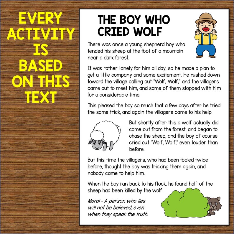 The Boy Who Cried Wolf, Aesop's Fables ELA Homeschool Activities for A ...