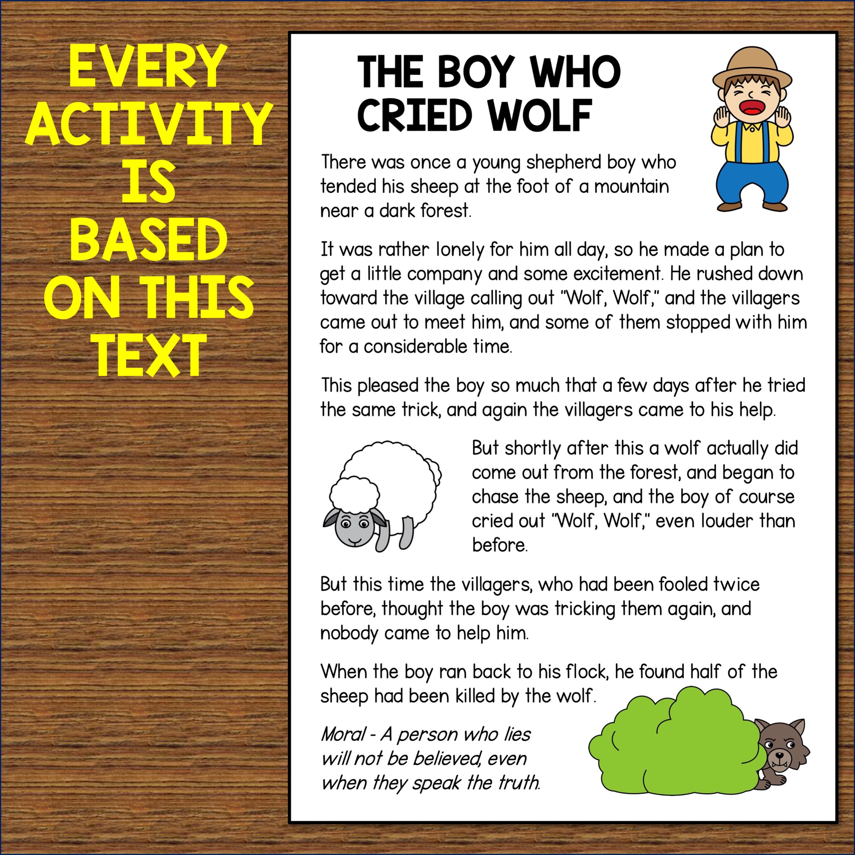 The Boy Who Cried Wolf, Aesop's Fables ELA Homeschool Activities for A ...