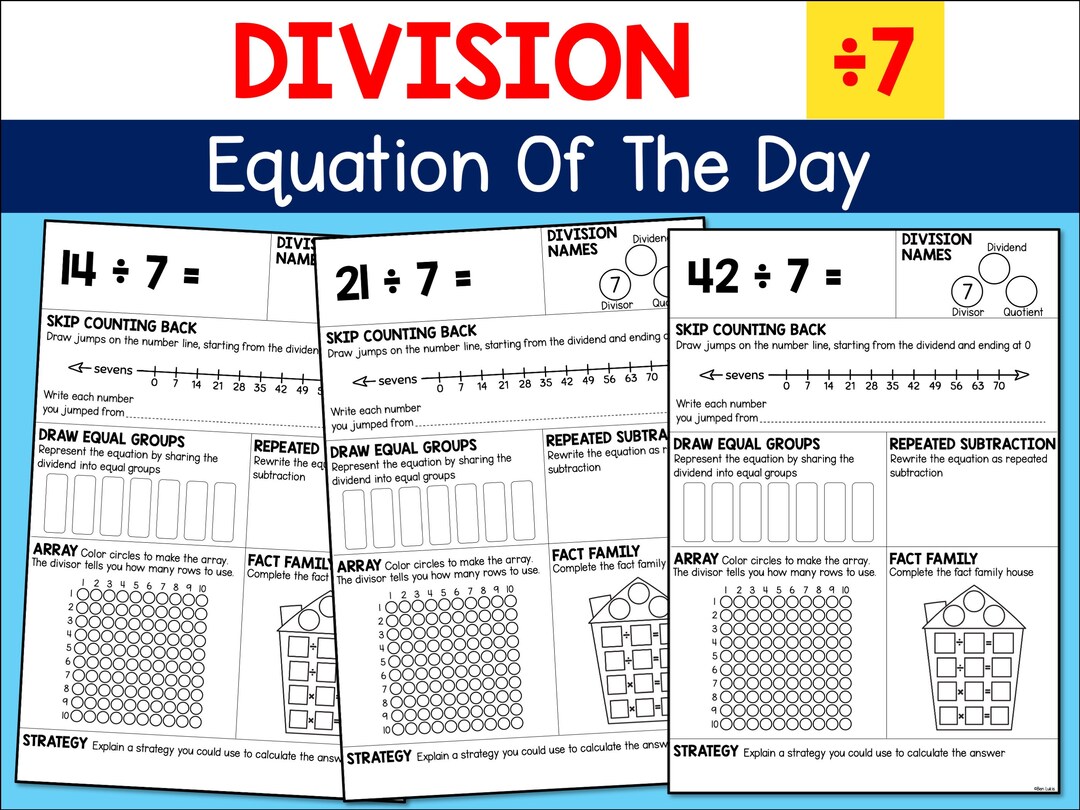Divide by 7 Practice Math Worksheets, Division Equation of the Day ...
