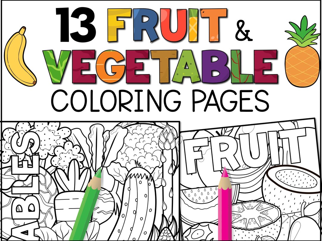 Kids Fruit and Vegetable Coloring Pages, Printable PDF, Educational ...