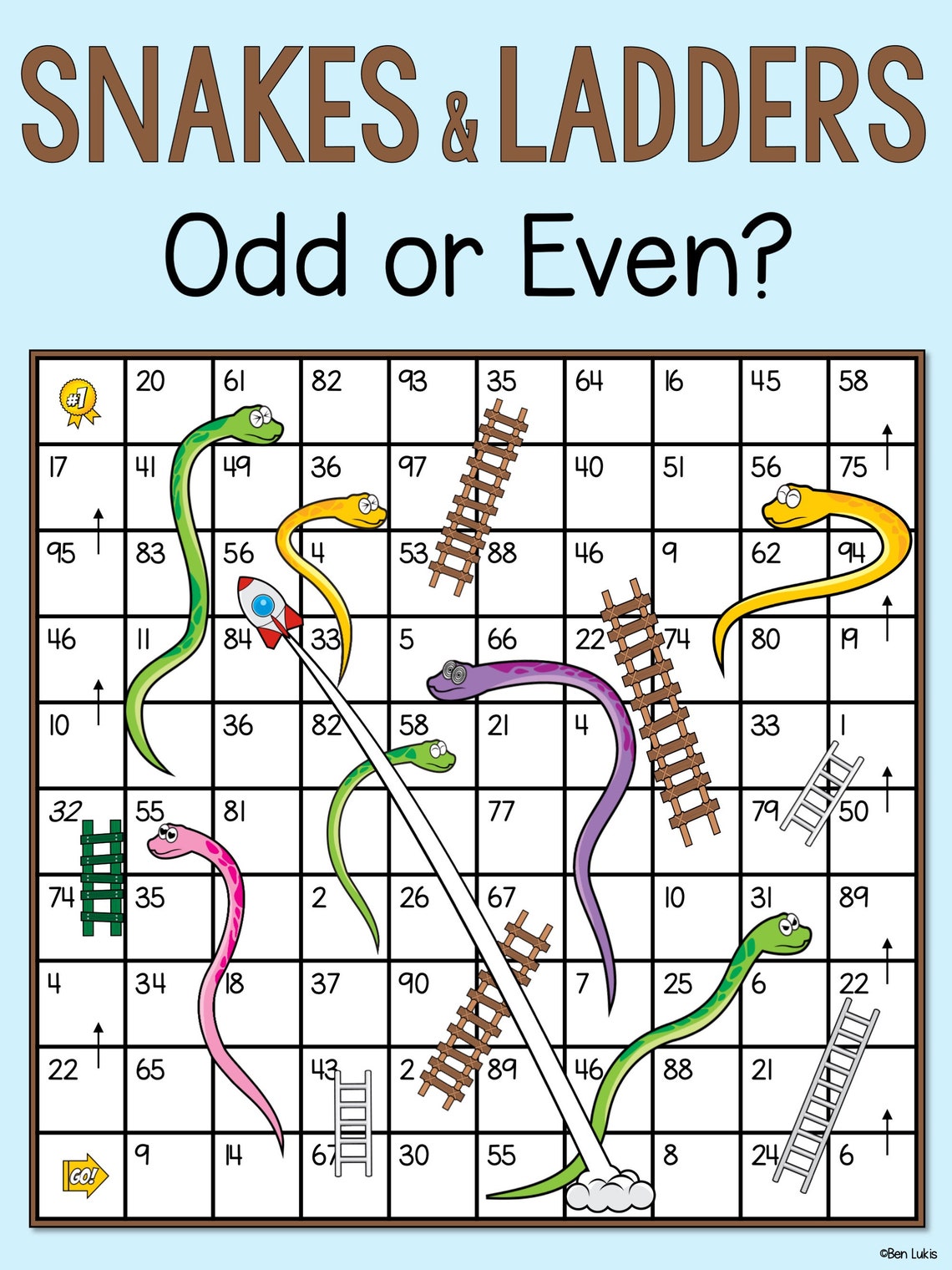 Printable Snakes and Ladders Game, Family Board Game, Educational Odd ...
