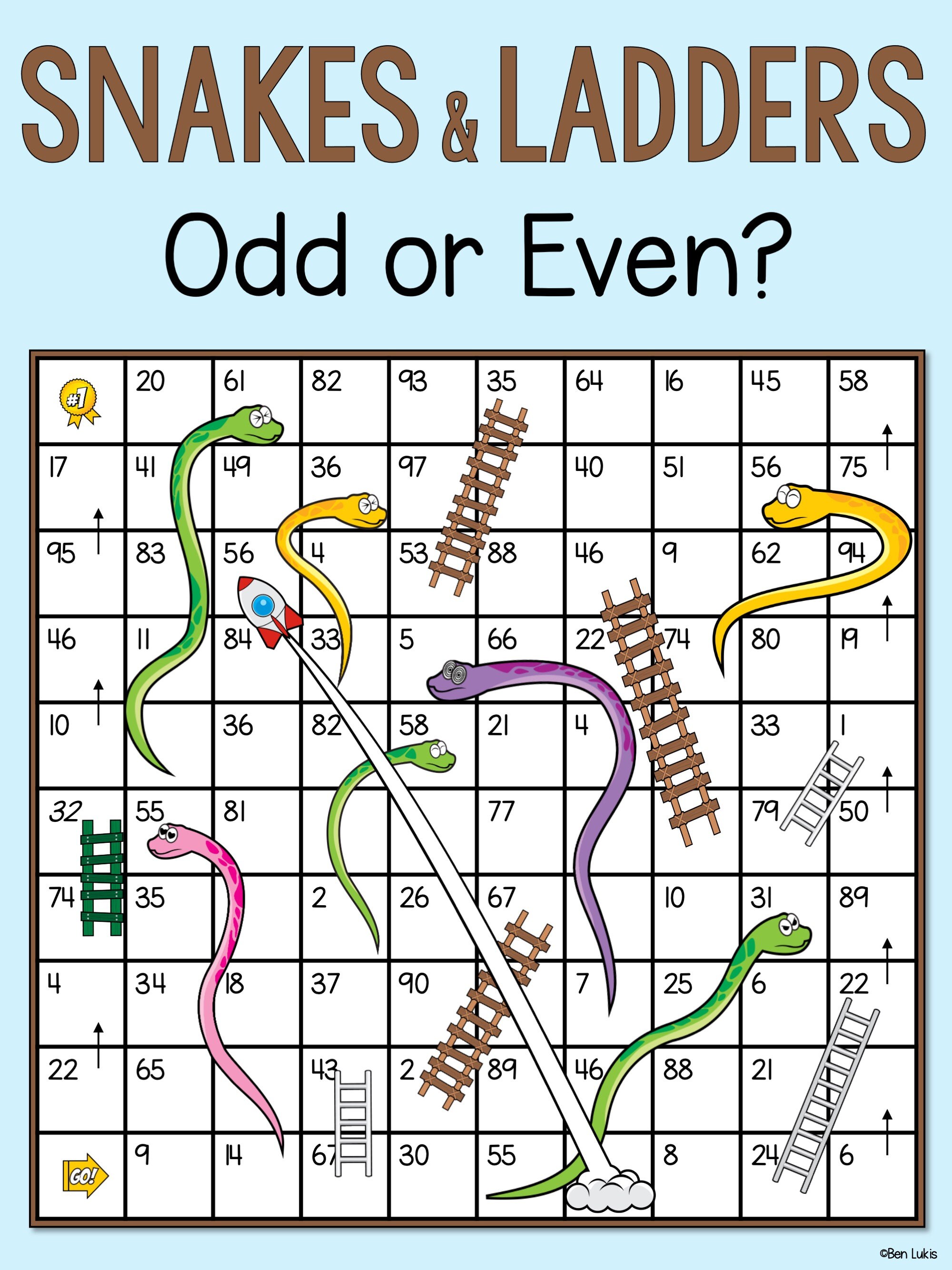 Printable Snakes and Ladders Game, Family Board Game, Educational Odd ...