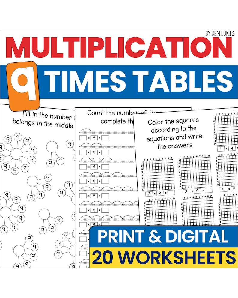 9 Times Table Multiplication Worksheets, Math Fluency Practice Sheets ...
