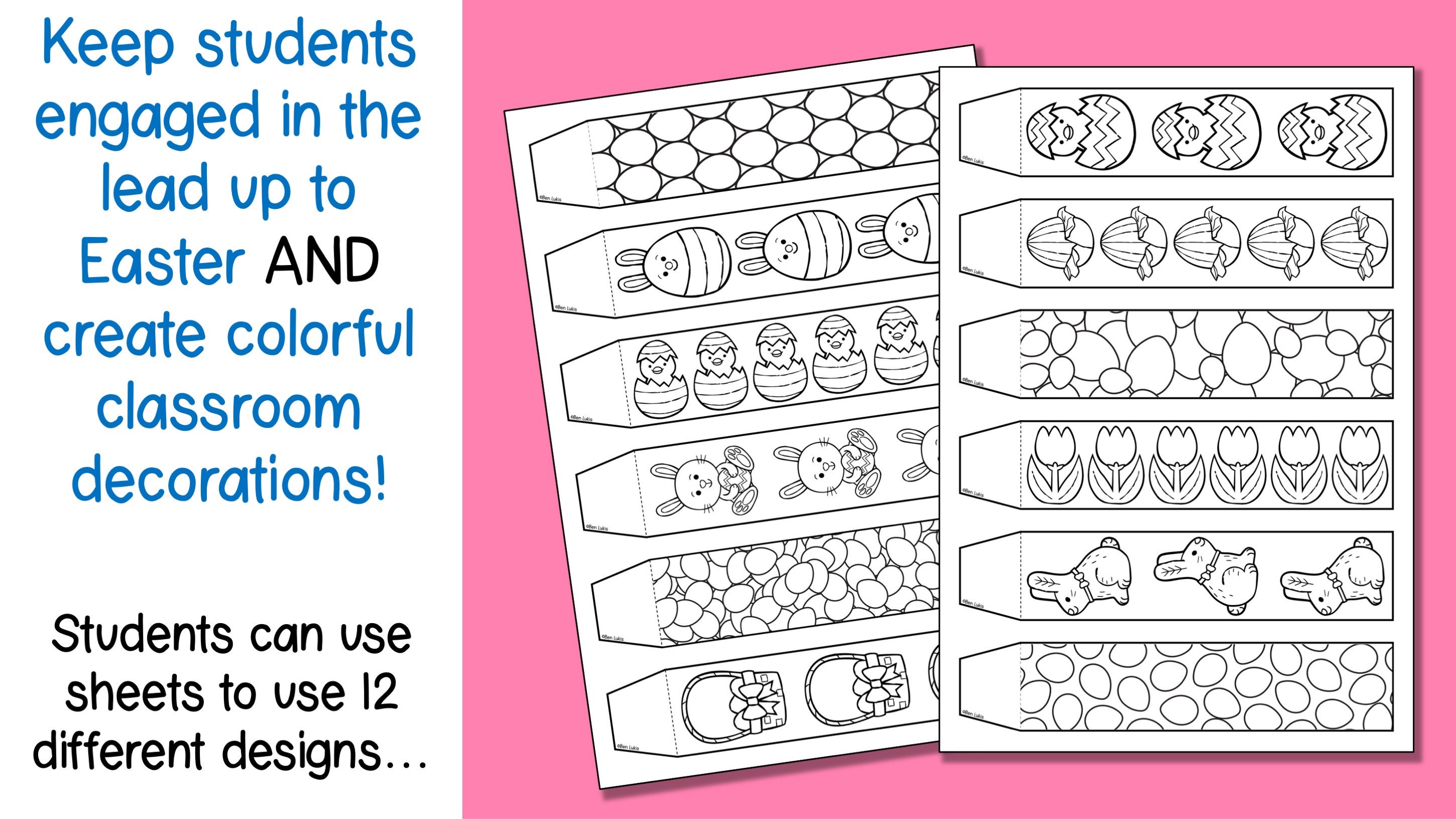 Easter Paper Chain Craft, Easter Coloring Decorations and Craftivity ...