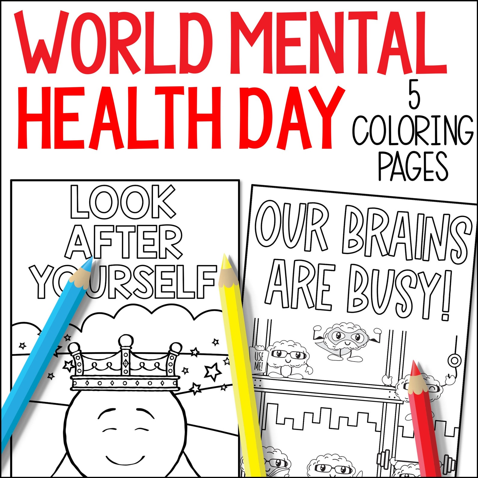 World Mental Health Day Coloring Pages, Digital Download, Self Care ...