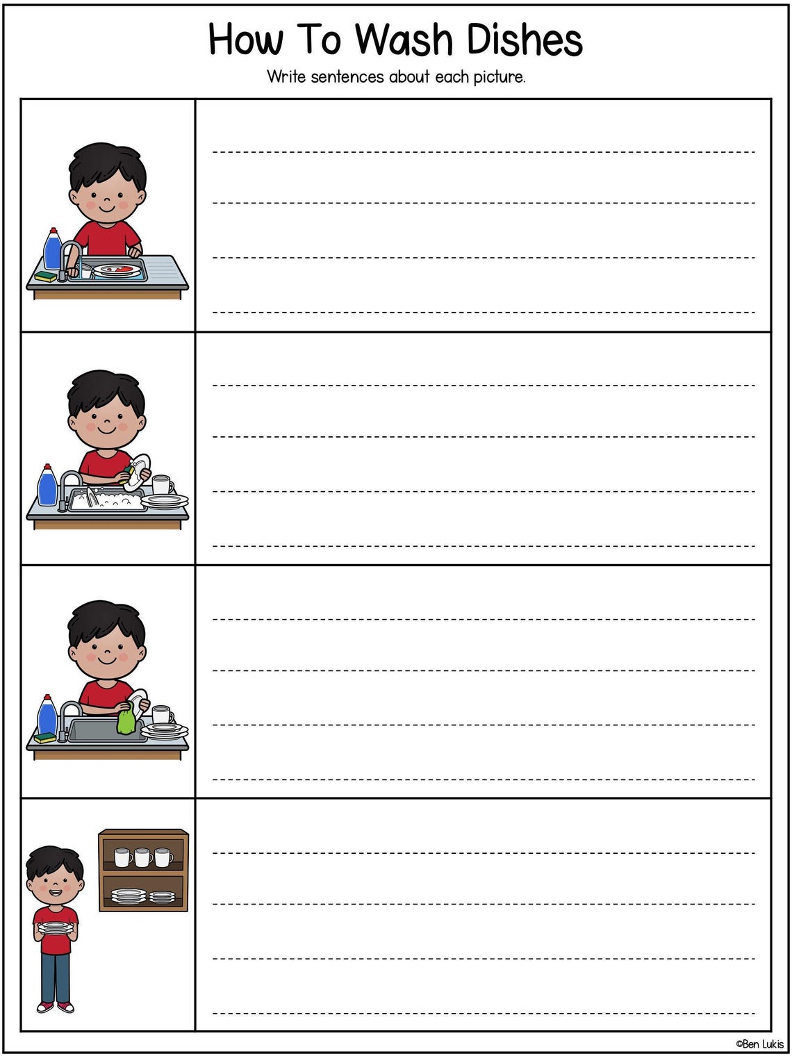 How to Wash Dishes Procedural Writing, Sequencing & Sentence Writing ...