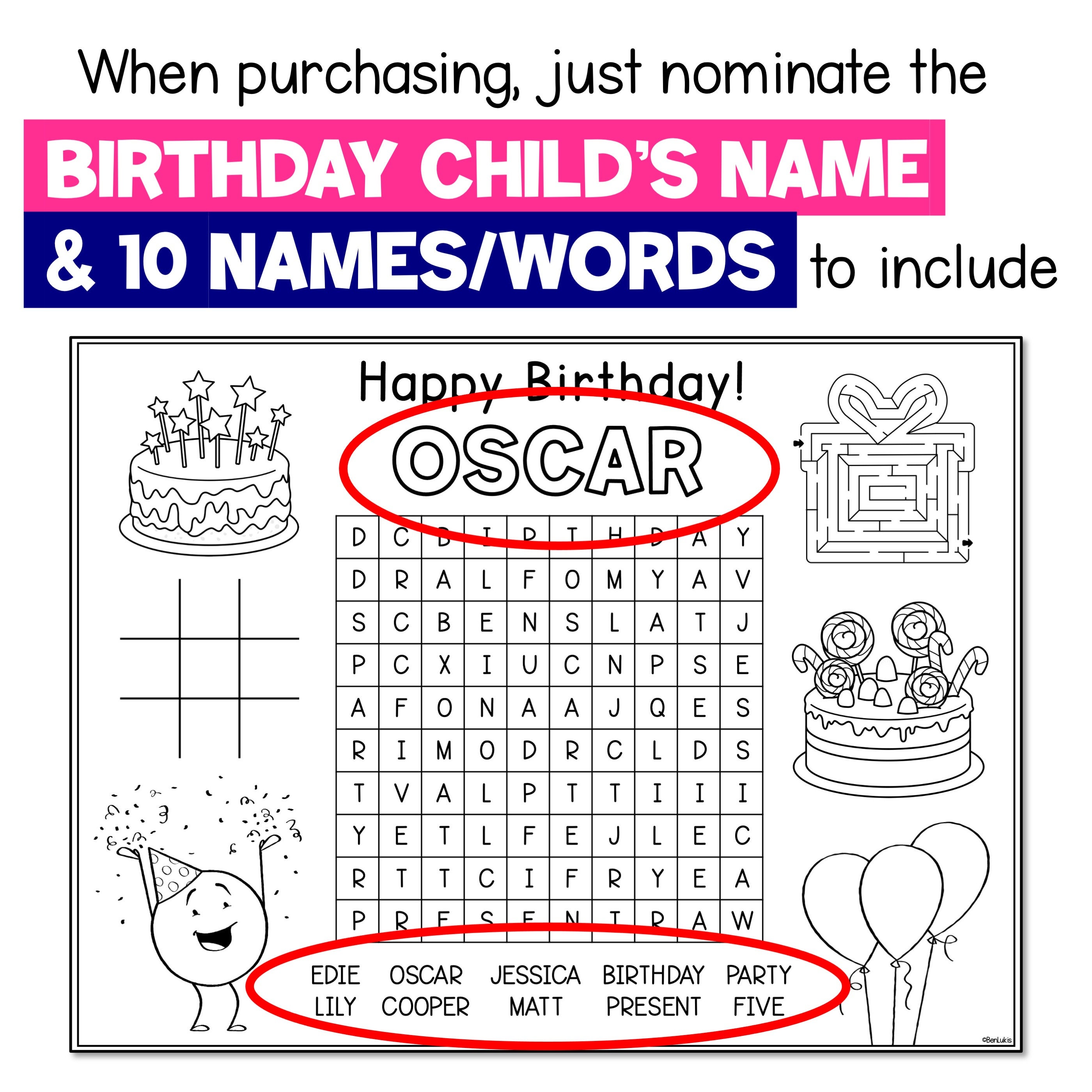 Personalized Birthday Wordsearch Puzzle, Customizable Name and Words ...