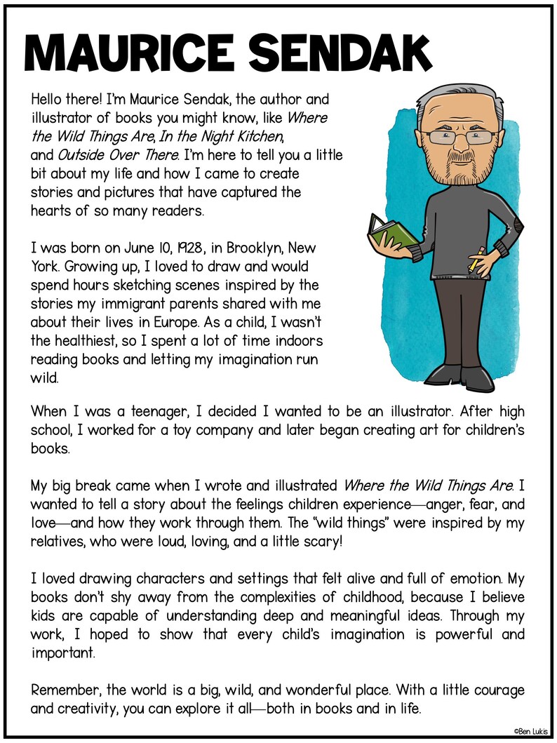 Maurice Sendak Author Study Worksheets, PDF Printable Homeschool ...