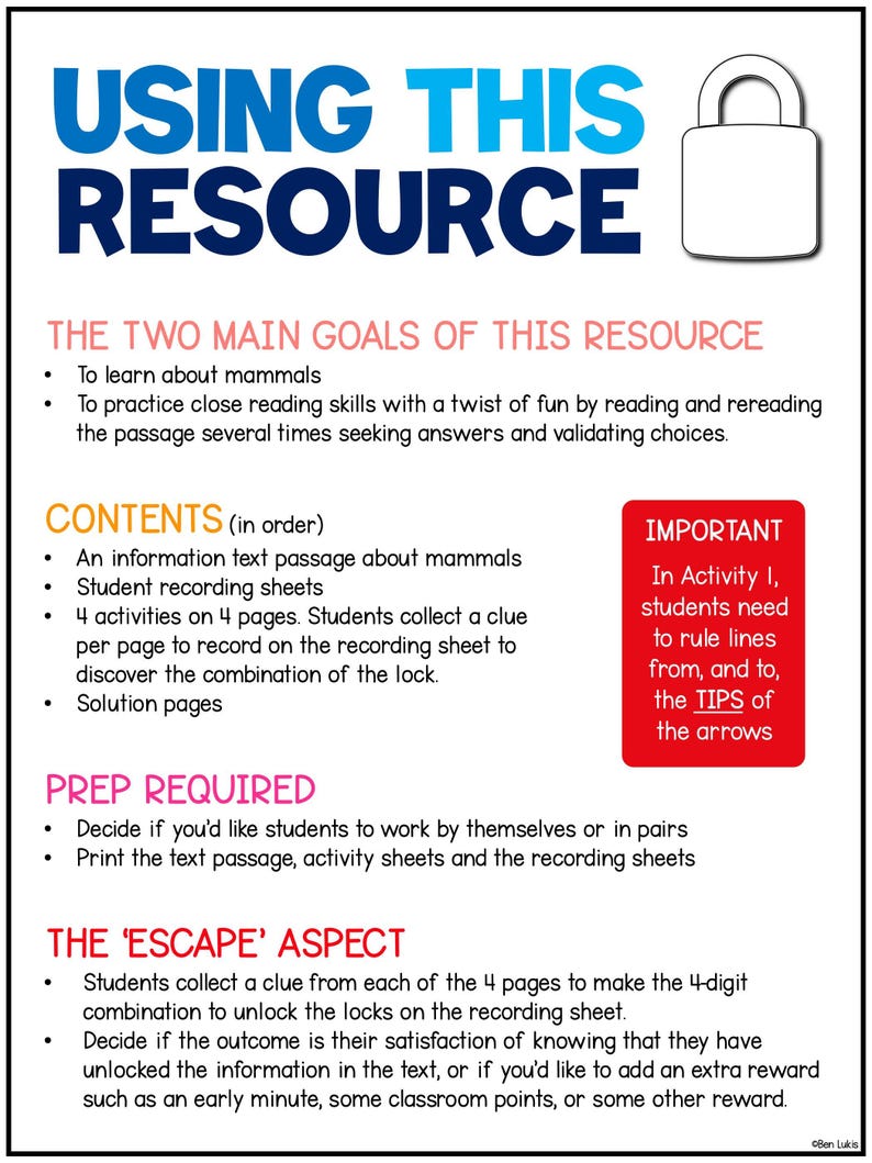 Educational Escape Room Game, Printable Mammals Themed Activity, Kids ...