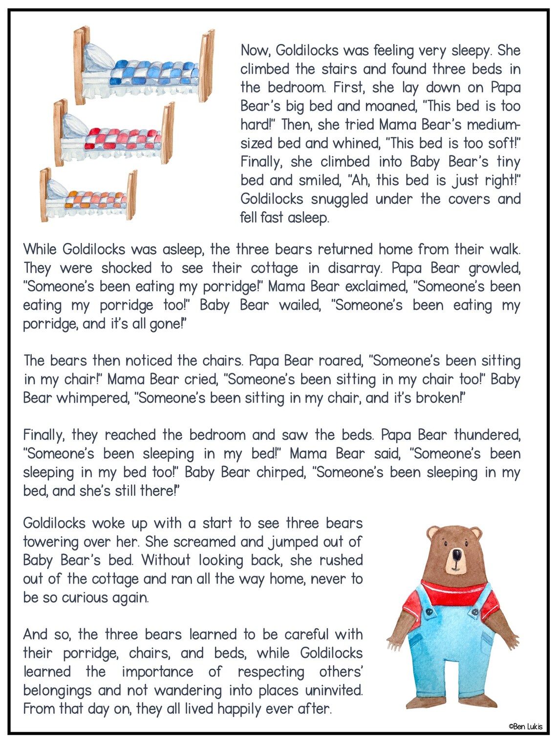 Goldilocks and the Three Bears Reading Passages, Fairy Tale to Read ...