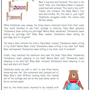 Goldilocks and the Three Bears Reading Passages, Fairy Tale to Read ...