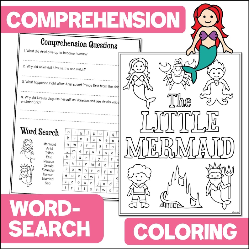 The Little Mermaid Activity Pack, Reading Comprehension Worksheets ...