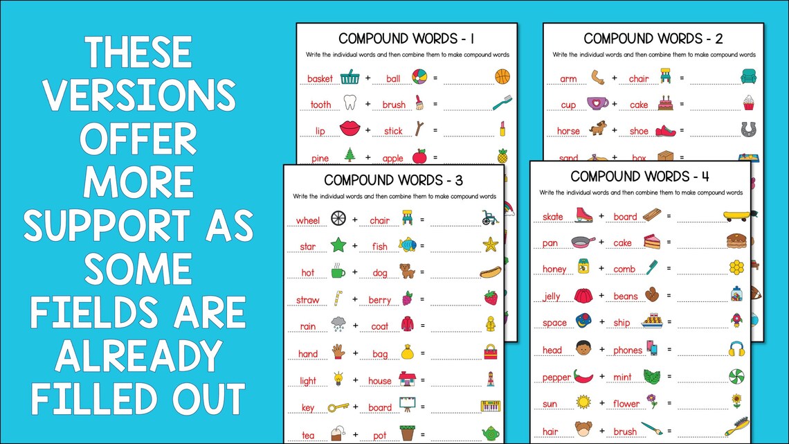 Compound Words Writing Activities and Wordsearches, Printable PDF ...