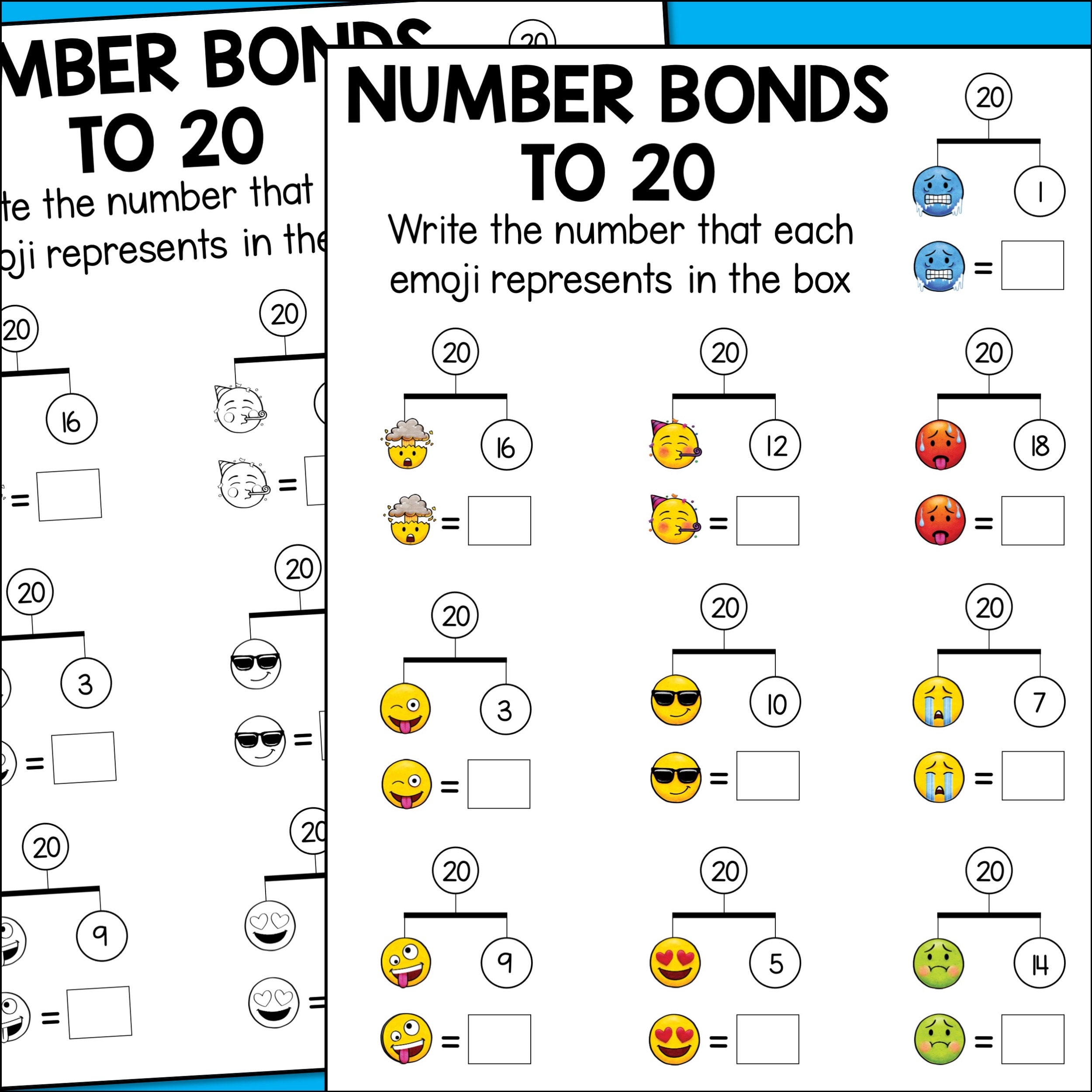 Number Bonds to 10 & 20 Worksheets, Math Facts and Early Algebra ...