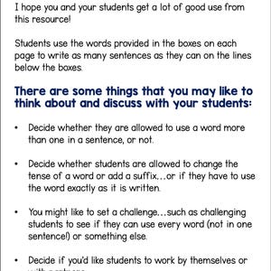 Homeschool Writing Practice, Building Sentences Using Words, Writing ...