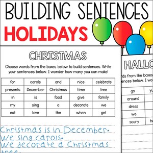 Writing Sentences With Words, Sentence Writing About Holidays ...