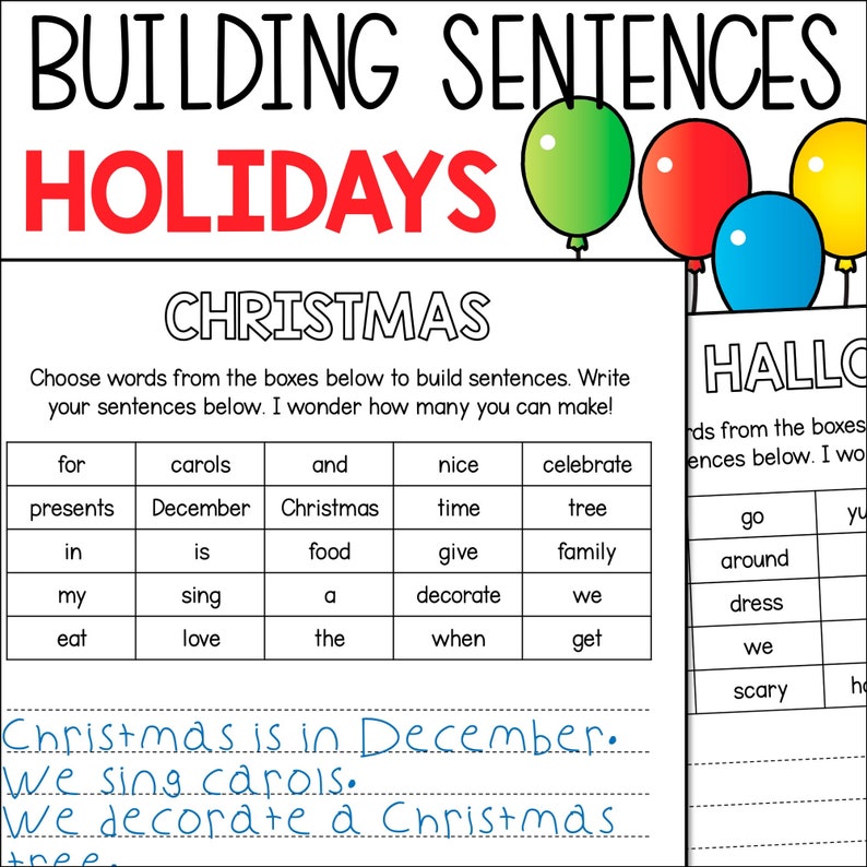 Writing Sentences With Words, Sentence Writing About Holidays ...