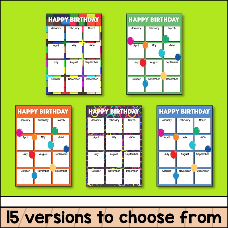 Birthday Chart Posters for Home or School, Birthday Tracker for Early ...