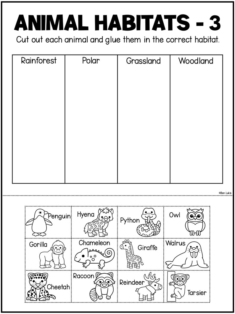 Animal Habitats Matching Activity and Odd One Out Worksheets, Animal ...