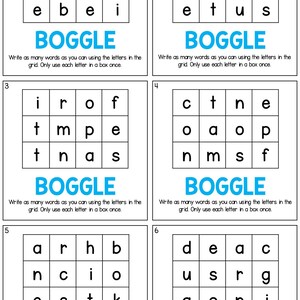 Boggle Cards for Spelling and Making Words, Printable PDF Boggle ...