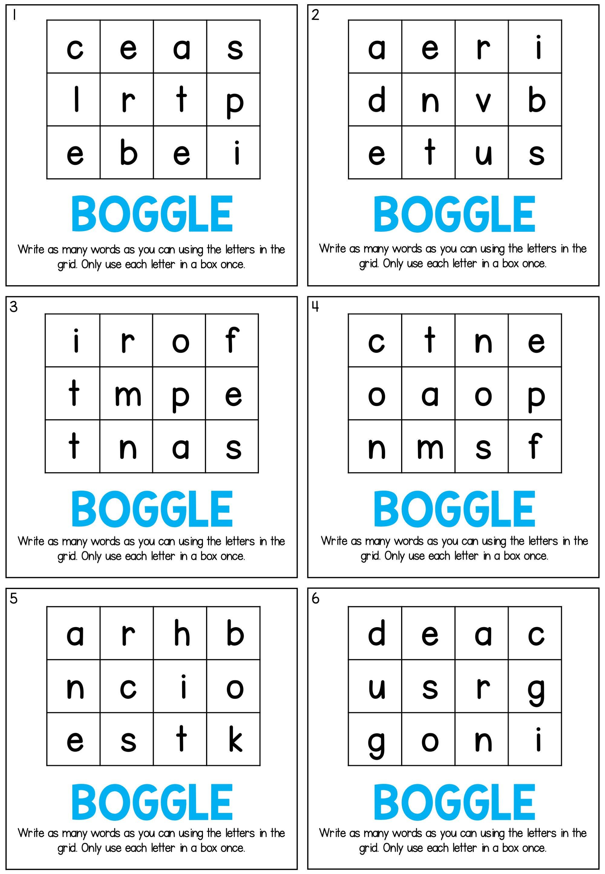Boggle Cards for Spelling and Making Words, Printable PDF Boggle ...