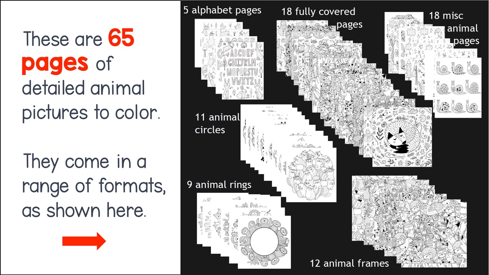 Animal Coloring Pages for Kids and Adults, 65 Animal Theme Activity ...