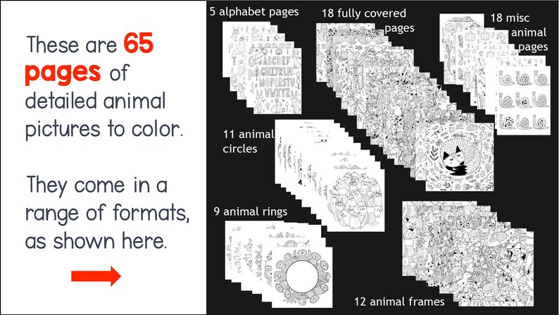 Animal Coloring Pages for Kids and Adults, 65 Animal Theme Activity ...