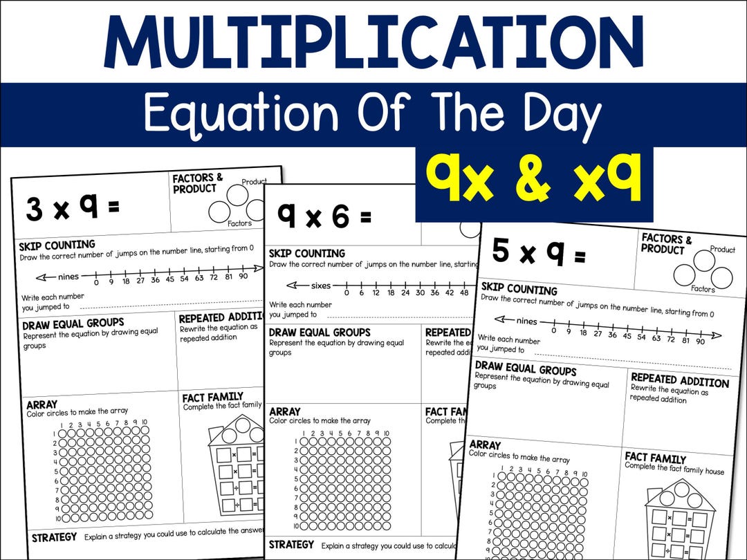 9 Times Table Multiplication Equation of the Day Practice Worksheets ...