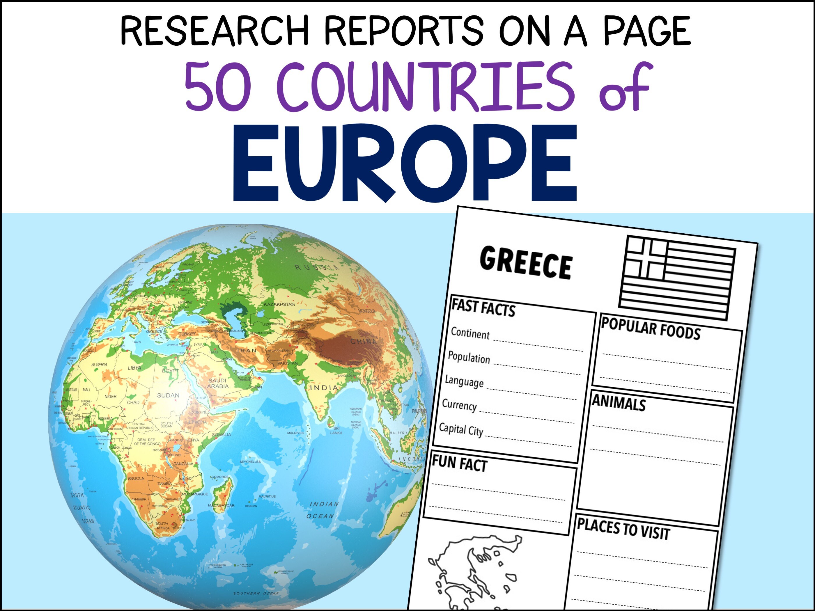 Europe Country Research Templates for Kids, European Country Geography ...