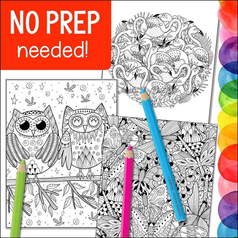 Animal Coloring Pages for Kids & Adults, Doodle Style (printable PDF ...