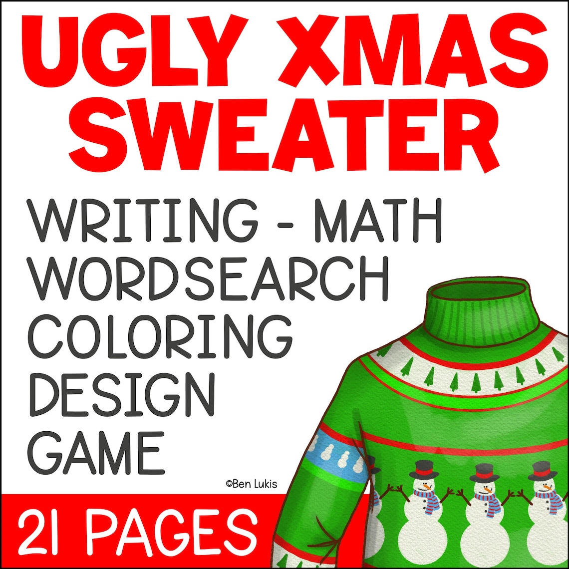 Ugly Christmas Sweater Word Search, Xmas Writing Prompts, Math ...