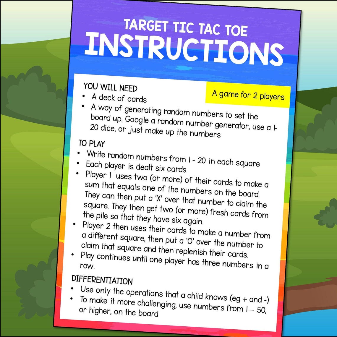 Four Operations Math Game, Tic Tac Toe Math Practice, Number Fact ...