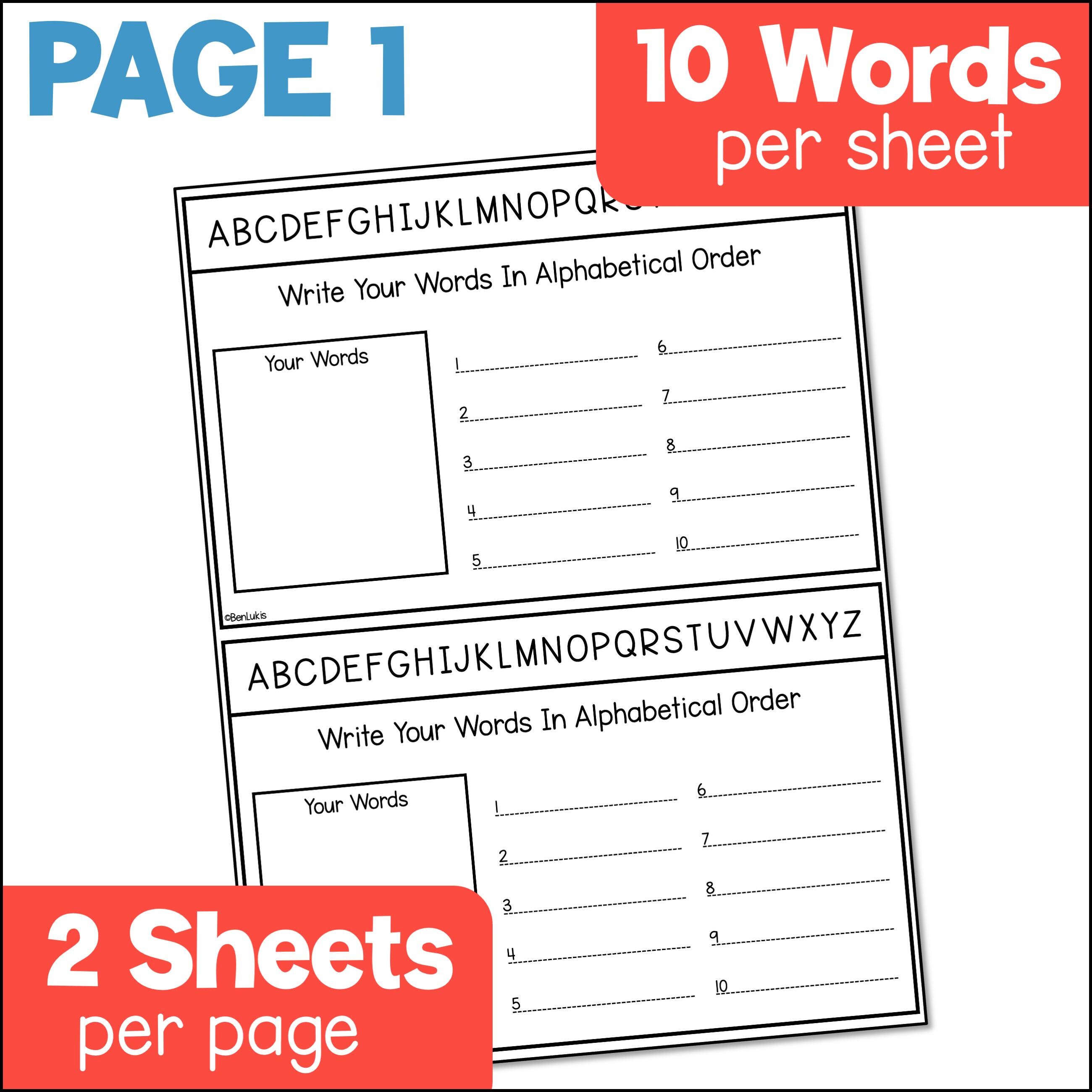 Alphabetical Order Templates Worksheets for Kids, ABC Order Practice ...