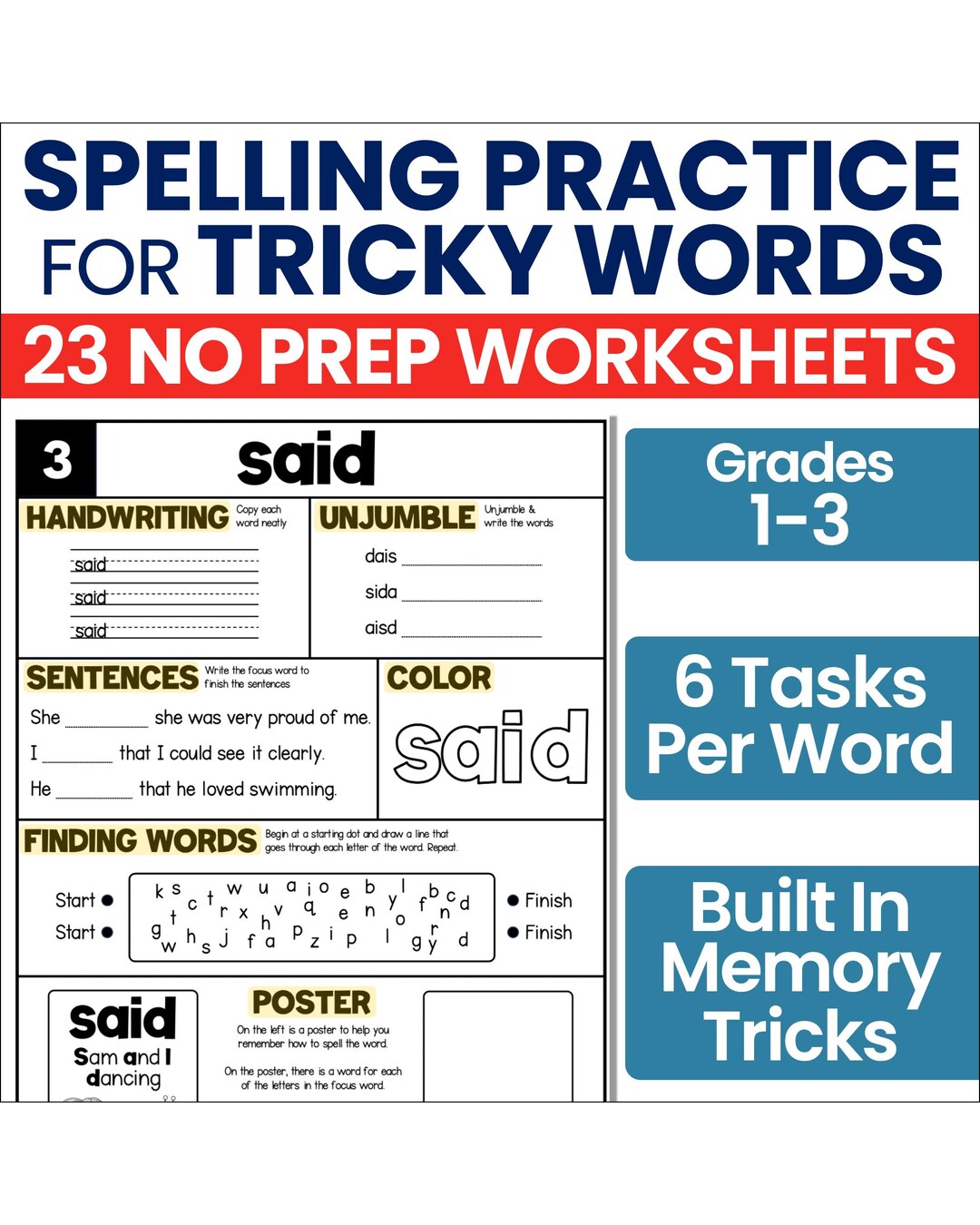 Sight Word Spelling Worksheets | Tricky Words Practice | High Frequency ...