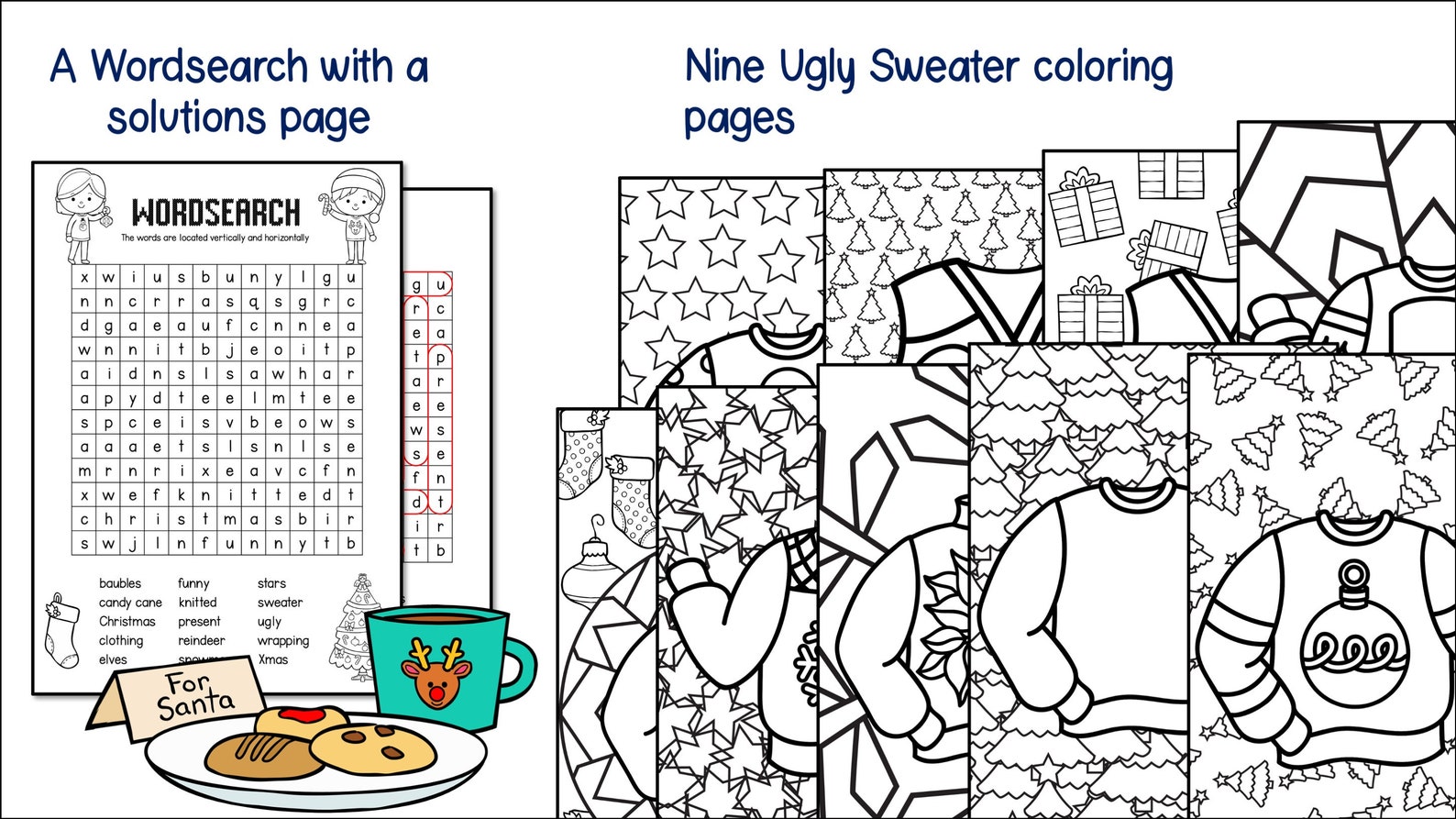 Ugly Christmas Sweater Word Search, Xmas Writing Prompts, Math ...