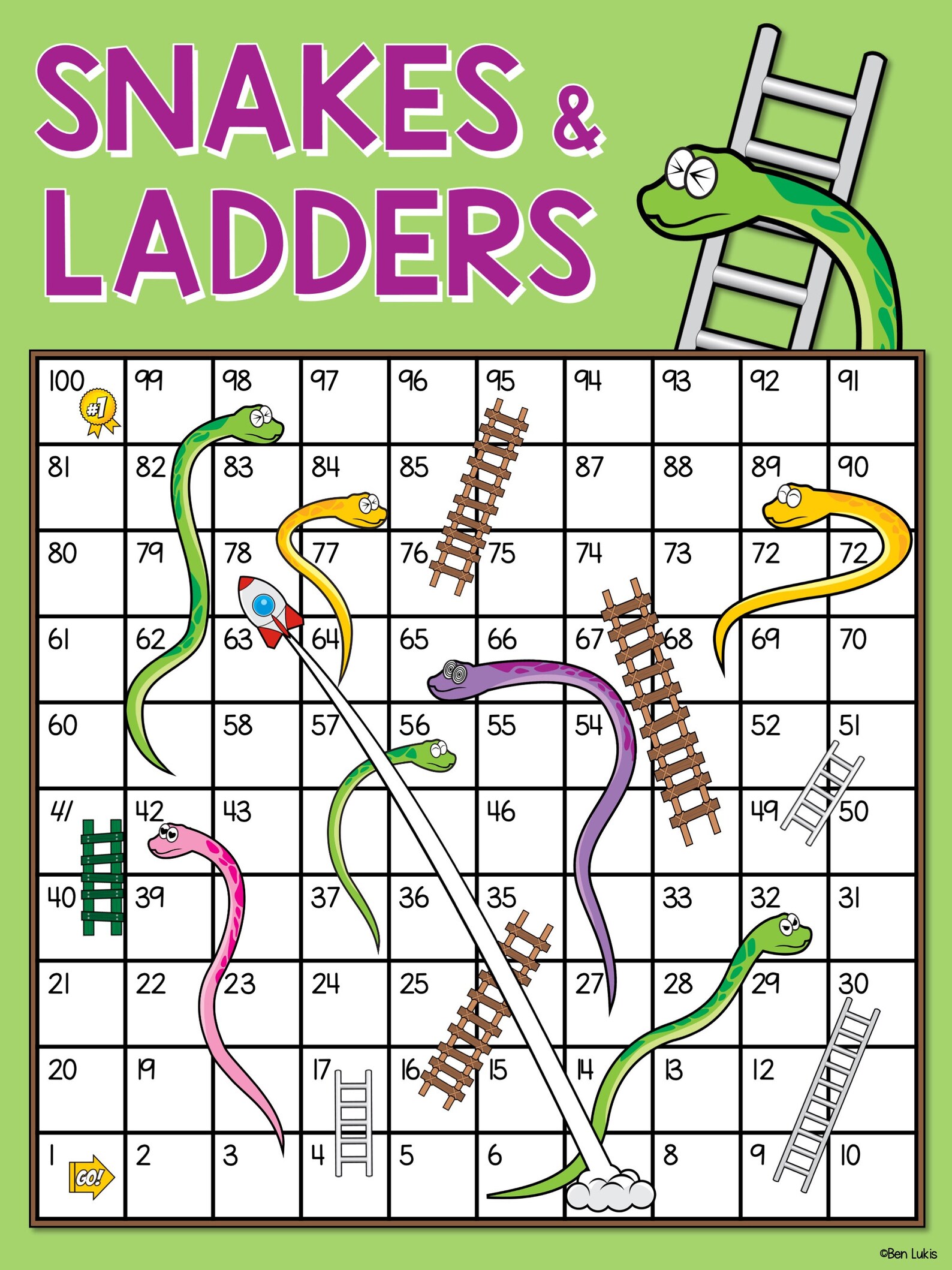 Printable Snakes and Ladders Game, Family Board Game Night, Kids ...