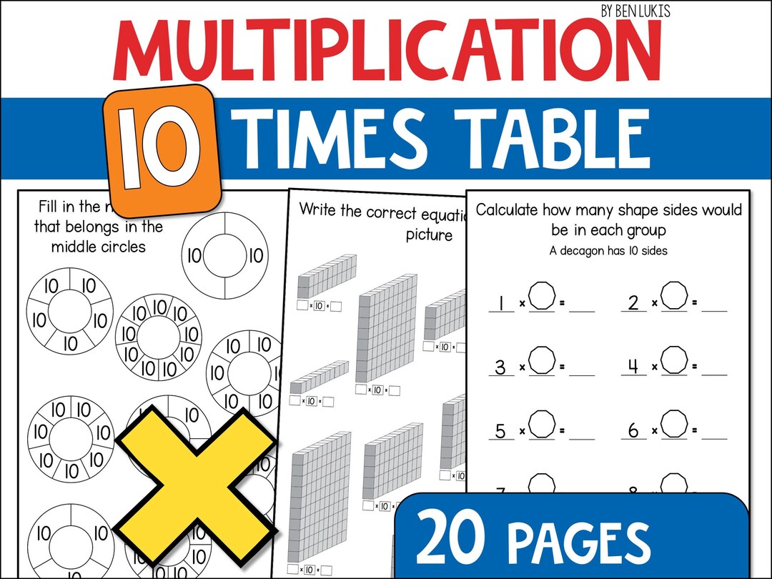 Multiplication Practice Worksheets for 10 Times Table, Printable ...