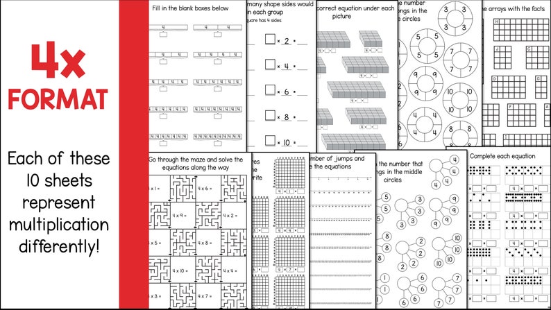 Multiplication Practice Worksheets for 4 Times Table, Printable ...