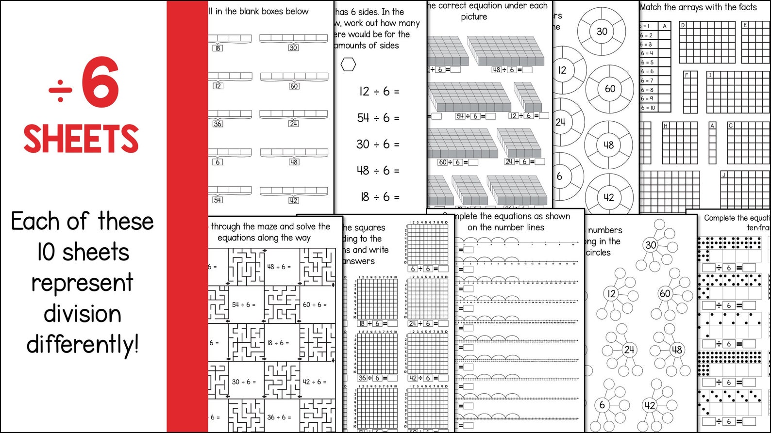 Division Worksheet Printable, Divide by 6 Activity Sheets, 3rd Grade ...