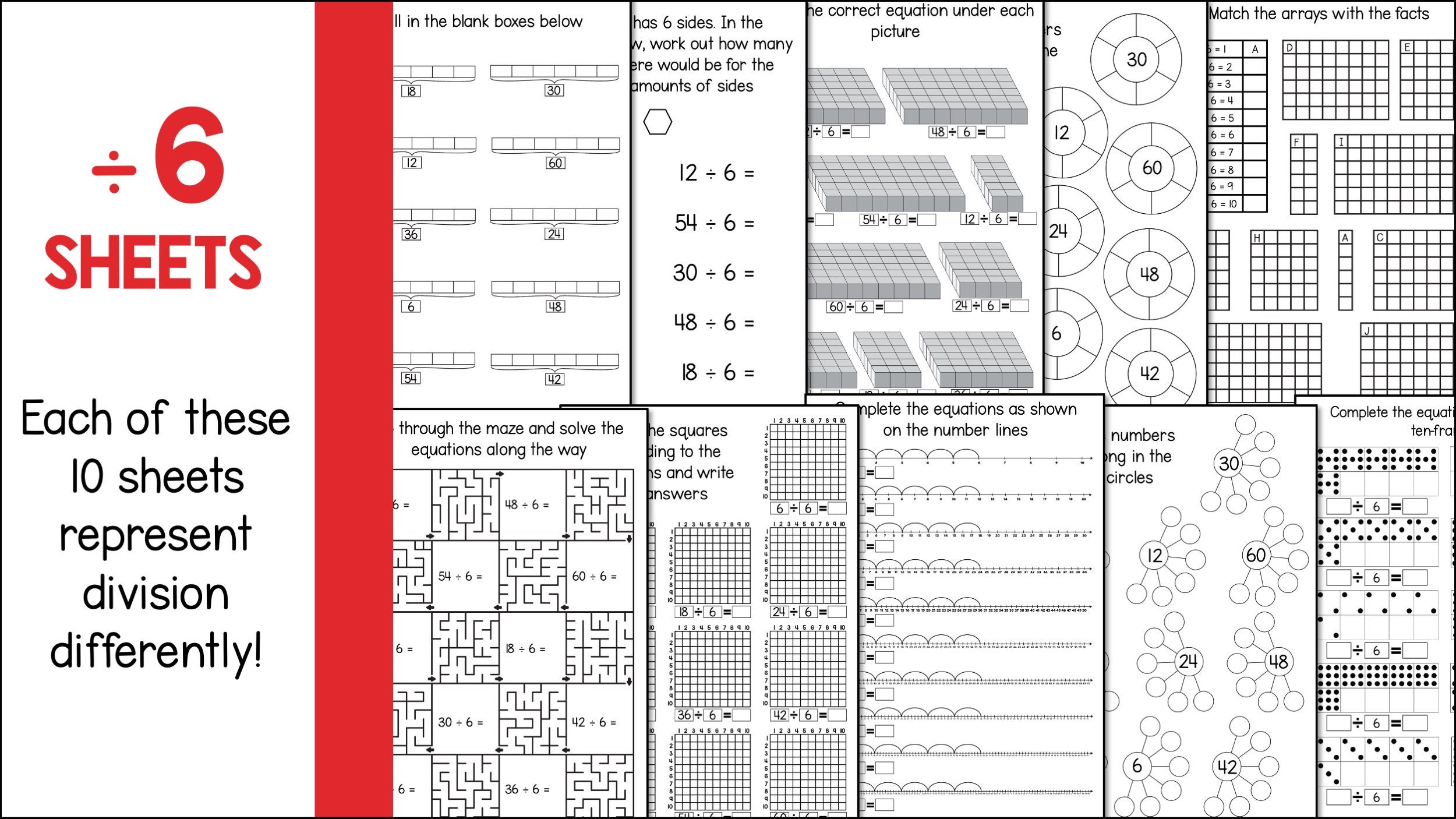 Division Worksheet Printable, Divide by 6 Activity Sheets, 3rd Grade ...