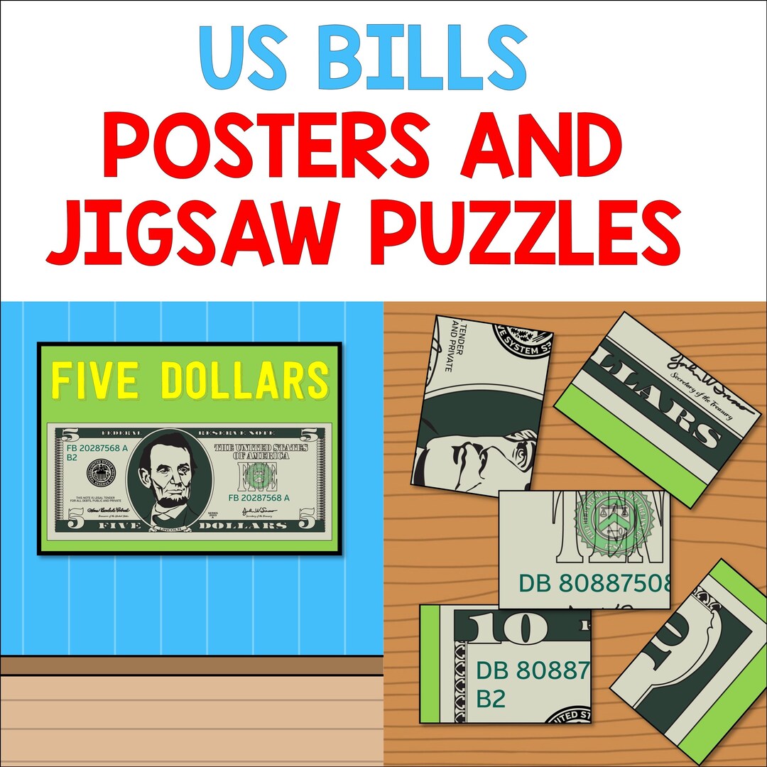 USA Bills Posters and Jigsaw Puzzles, U.S. Money Attributes, Printable ...