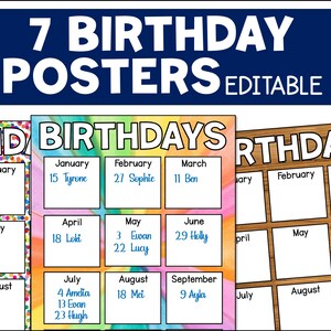 Birthday Chart Posters for Home or School, Birthday Tracker for Early ...