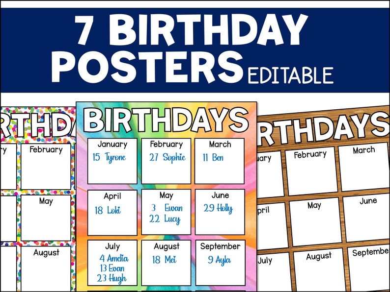 Birthday Chart Posters for Home or School, Birthday Tracker for Early ...